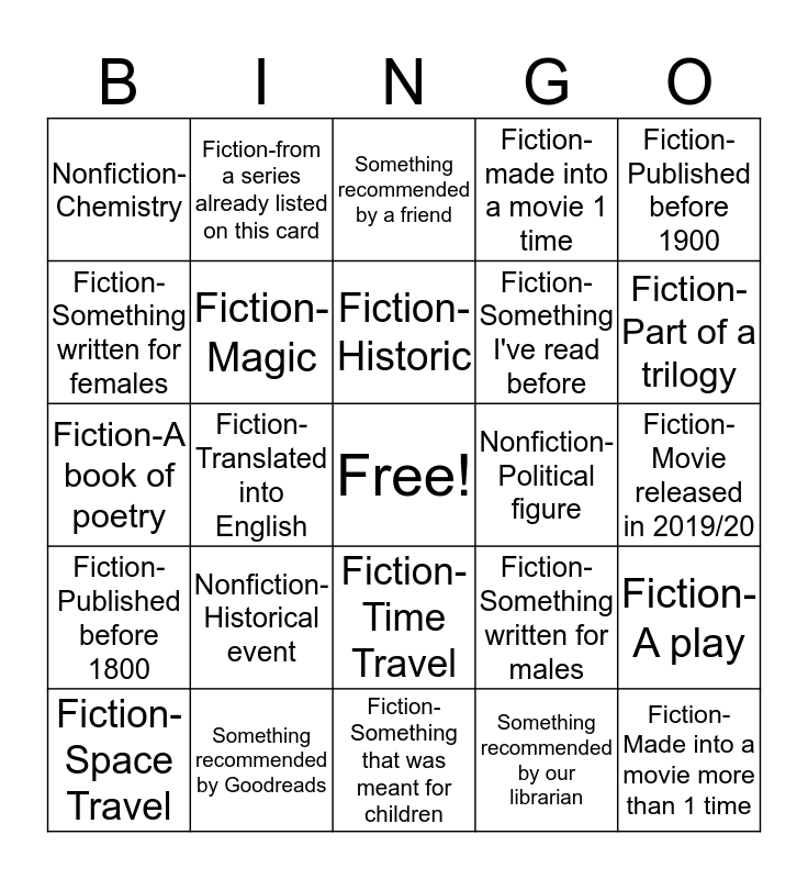 READING CHALLENGE BINGO Card