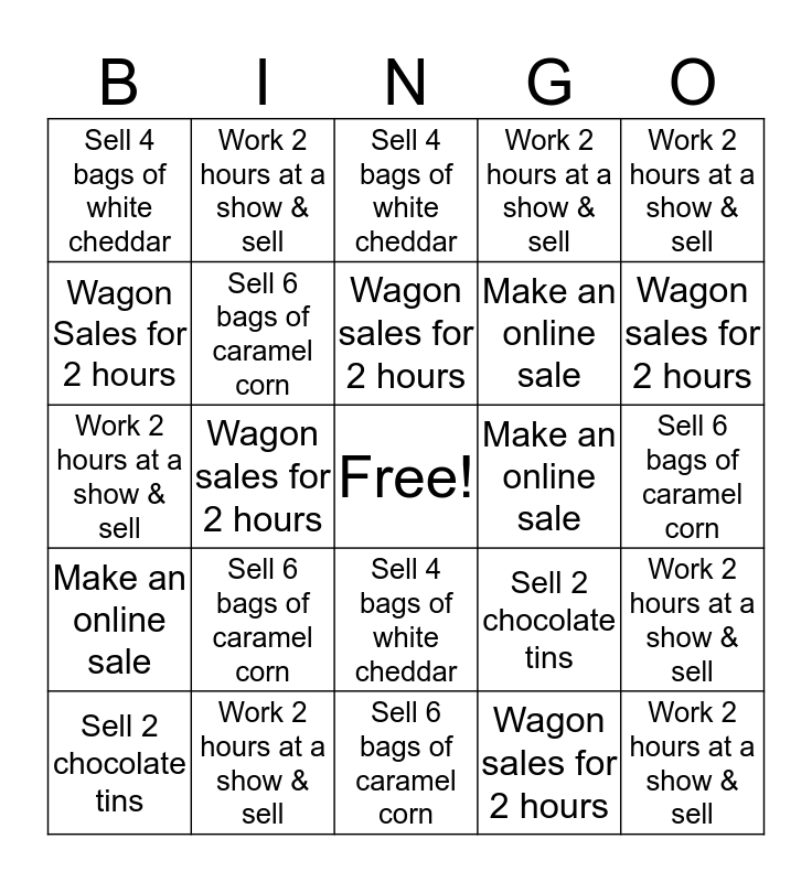 Pack 4 Popcorn Bingo! Bingo Card