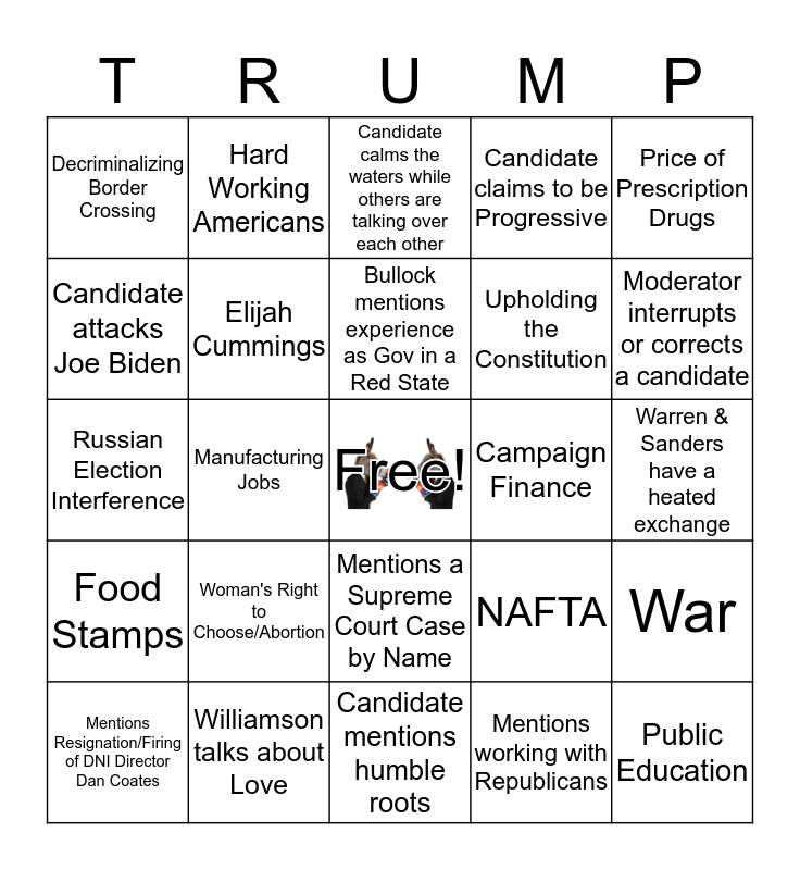7/30 Dem Debate Card #2 Bingo Card