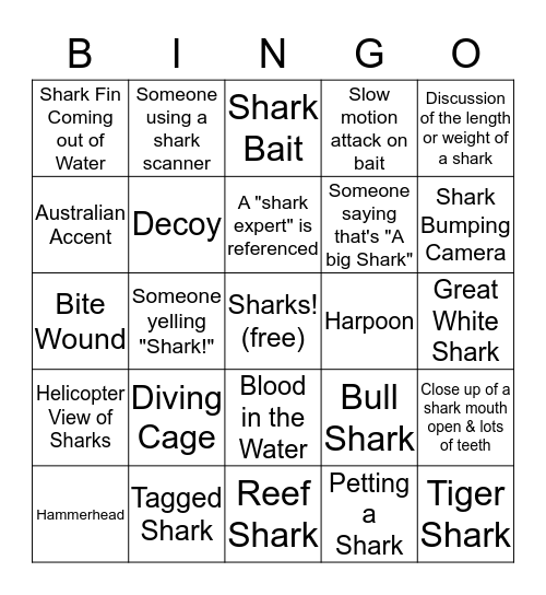 Shark Week Bingo Card