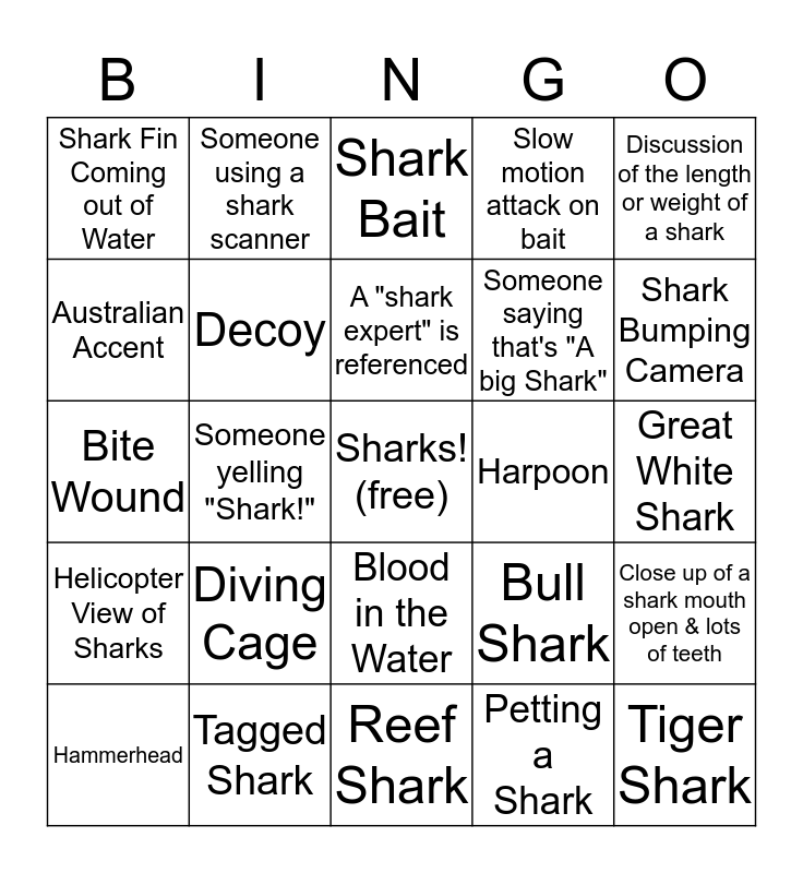 Shark Week Bingo Card