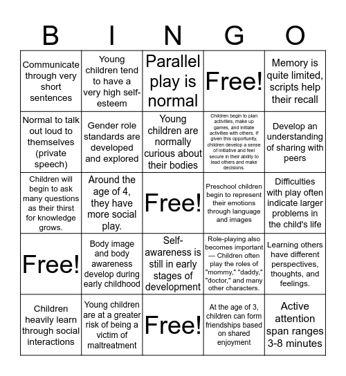 Child Development Bingo Card