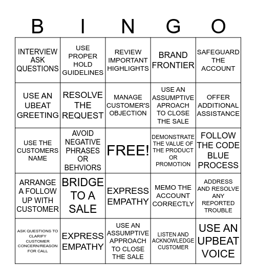 CUSTOMER SERVICE WEEK Bingo Card