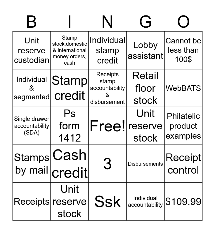 Accountability Bingo Card