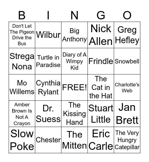 Favorite Characters, Books, & Authors Bingo Card