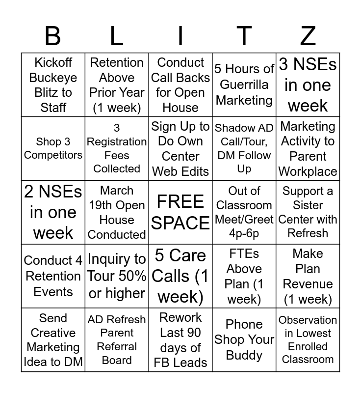 Buckeye BLITZ Bingo Card