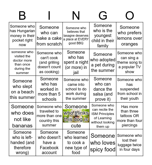 ISM Welcome Back Bingo Card