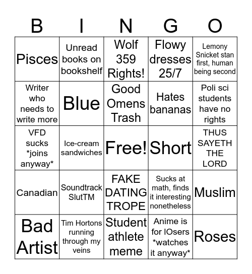 How Similar are you to actualangelaziraphale? Bingo Card