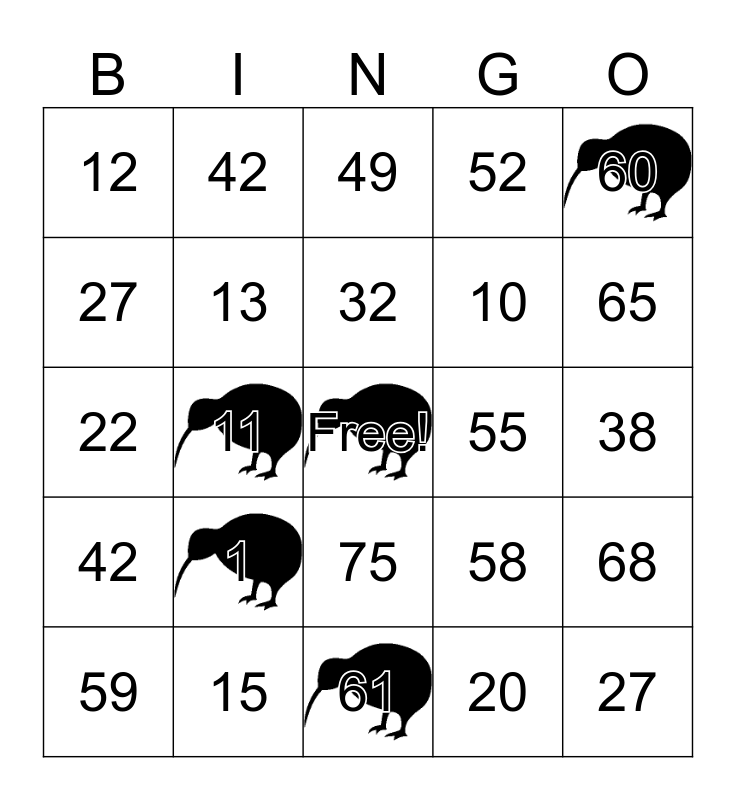 KIWI BINGO Card