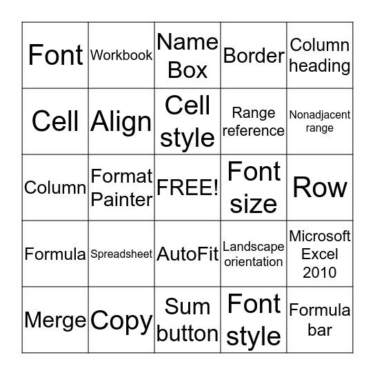 Microsoft Excel Bingo Card
