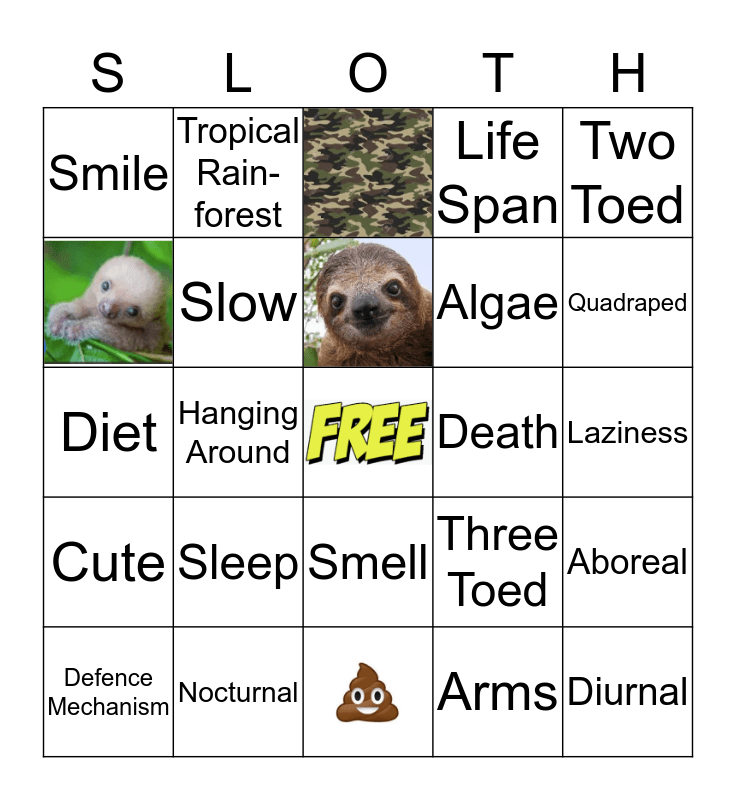 SLOTH BINGO Card