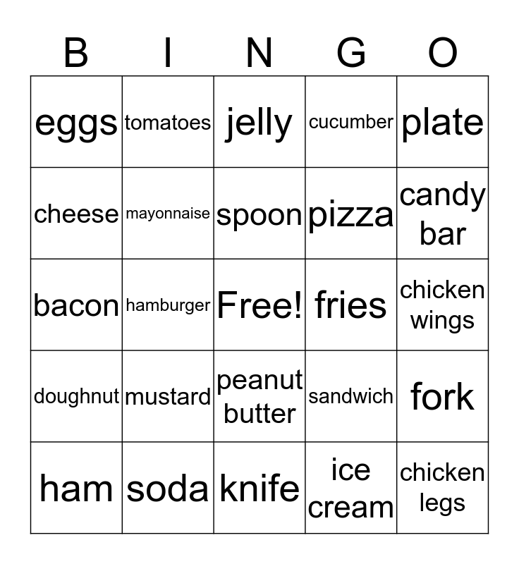 Fast Food!!! Yum Bingo Card