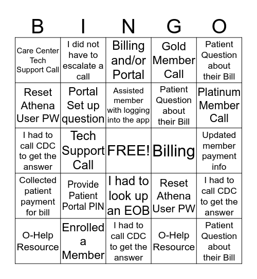 Privia Call Center BINGO Card