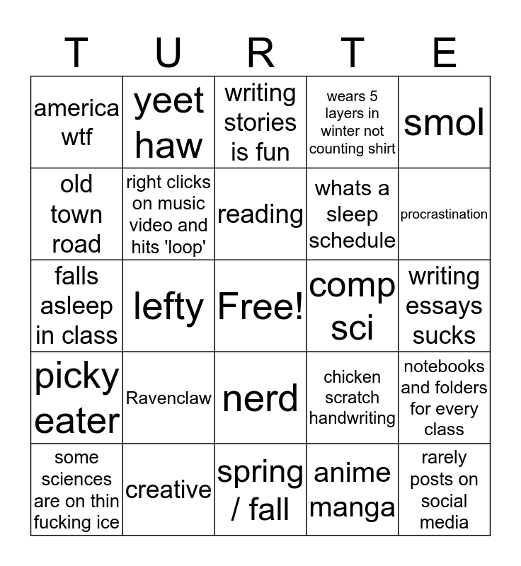 Turtles Bingo Card