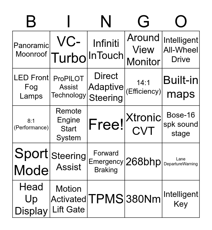 MCF HangOut with INFINITI Bingo Card