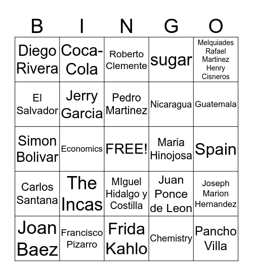 Hispanic Heritag Month Bingo Card