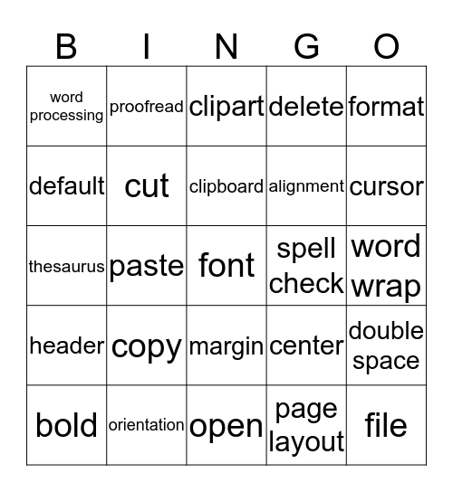 Word Processing Bingo Card