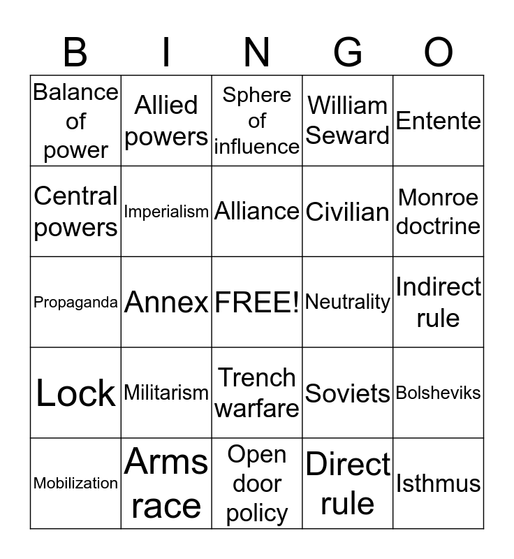 Imperialism Bingo Card