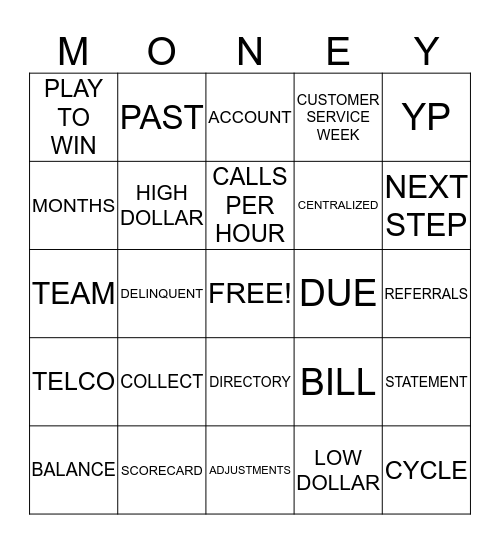Collections Money Bingo Card