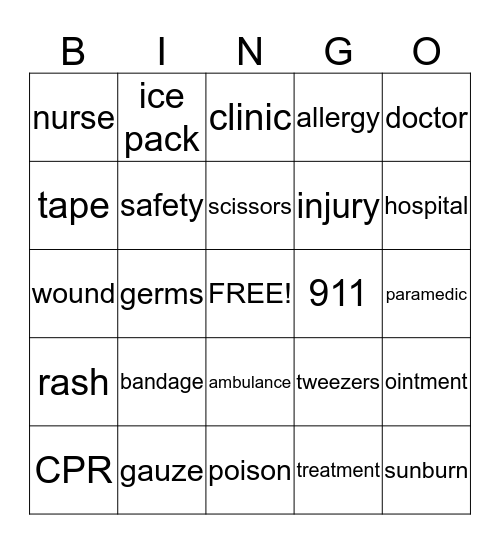 First Aid Bingo Card