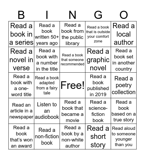 Reading Bingo!! Bingo Card