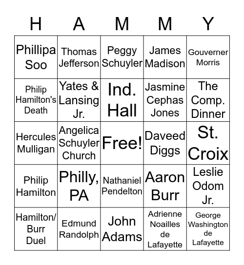 Hamilton Bingo Card