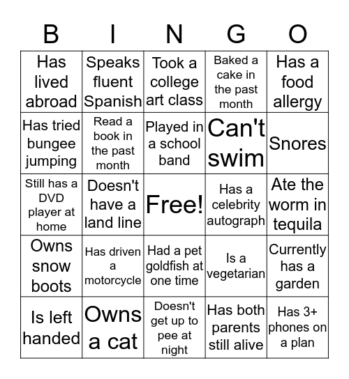 Round #1 Bingo Card