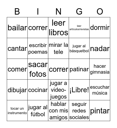 ¿Qué te gusta hacer? Bingo Card
