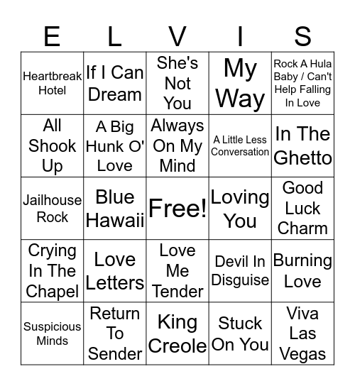 ELVIS Bingo Card