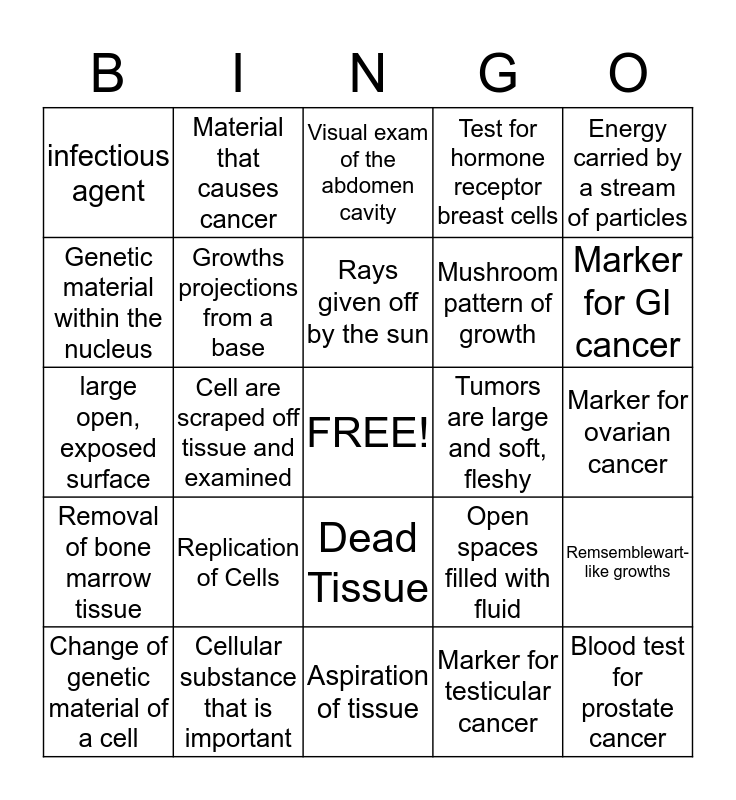 Oncology Bingo Card