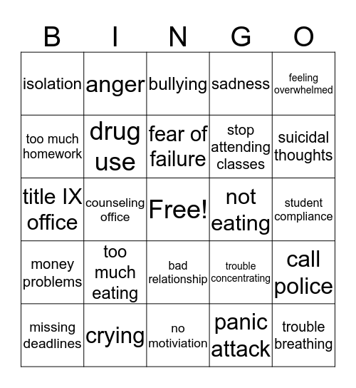 Counseling Bingo Card