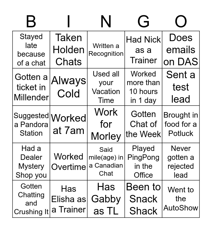Chat Lab Bingo Card