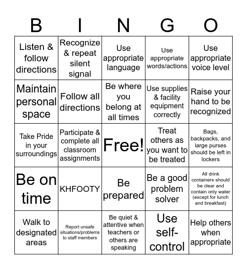 PBS EXPECTATIONS BINGO Card