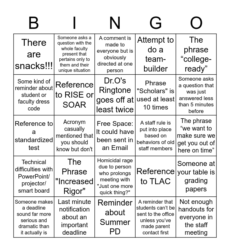 Professional Development Bingo Card