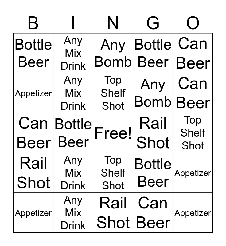 Boozy Bingo Card