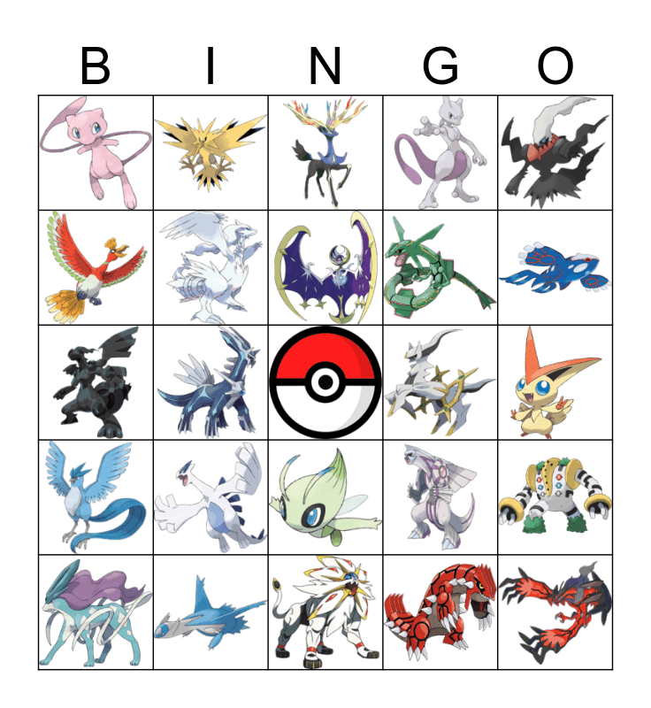 Legendary Pokemon Bingo Card