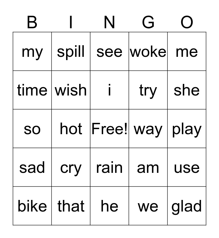 Syllable Types Bingo Card