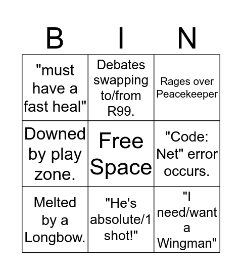 Twitch Stream Bingo Card