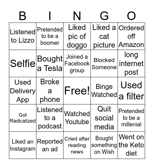 2019 Media/Internet Bingo Card