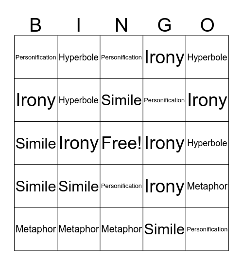 Figurative Language Bingo Card