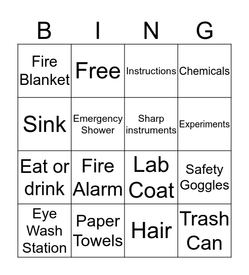 Science Safety Bingo Card