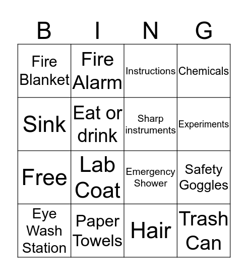 Science Safety Bingo Card