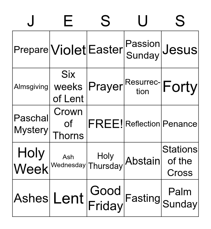 Lenten Bingo Card