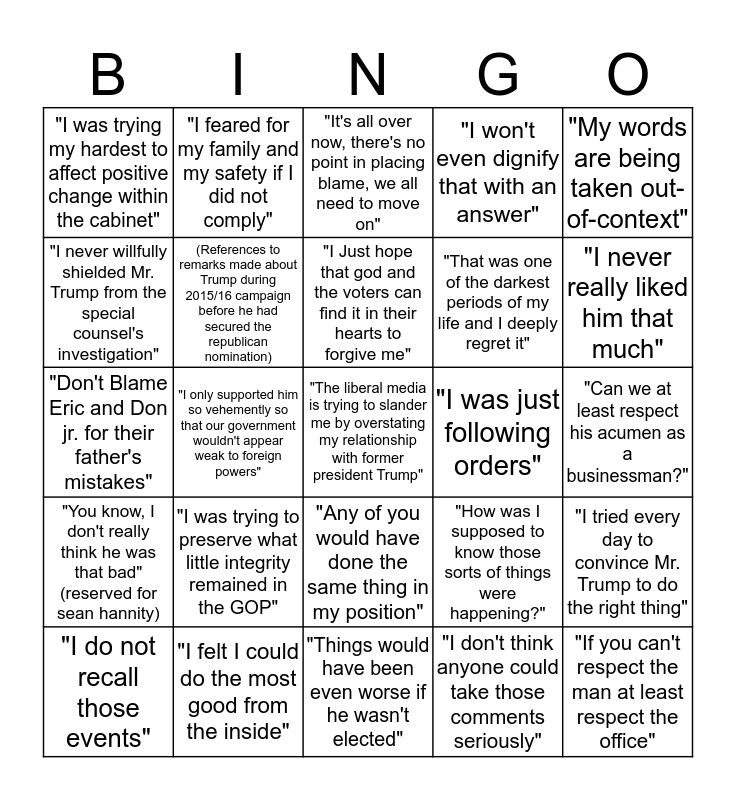 Post-Trump Republican Excuse-Making Bingo Card