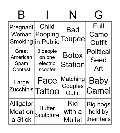 Minnesota State Fair Bingo Card