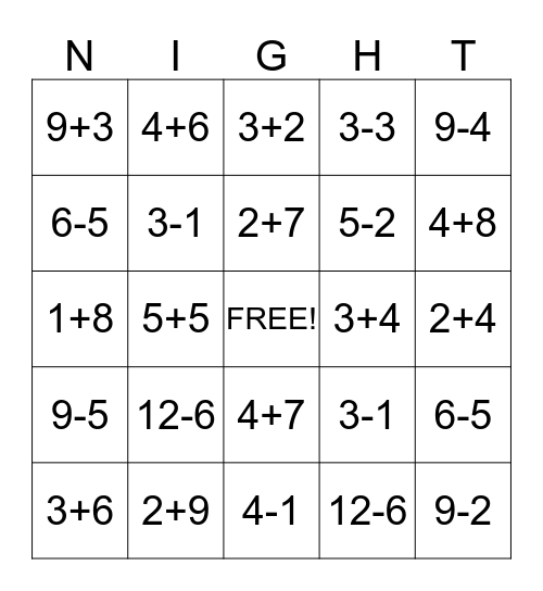 Nocturnal Animal Bingo Card