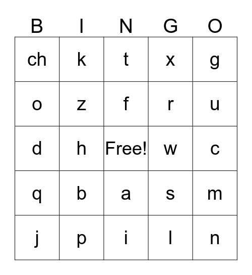 ABC Bingo Card