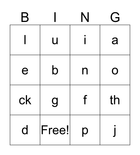 Vowels and Consonants Bingo Card