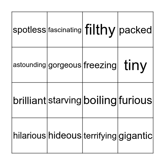 EXTREME ADJECTIVES Bingo Card