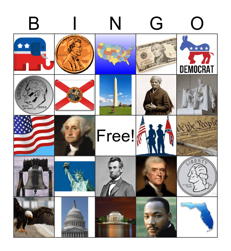 U.S.A Symbols Bingo (AB) Bingo Card